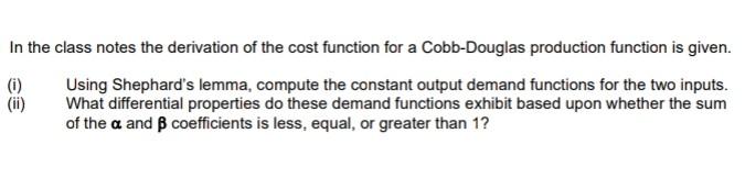 Solved In the class notes the derivation of the cost | Chegg.com