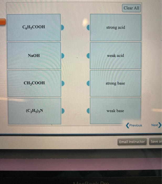 Solved Clear All HI strong acid HCOOH weak acid NaOH strong | Chegg.com