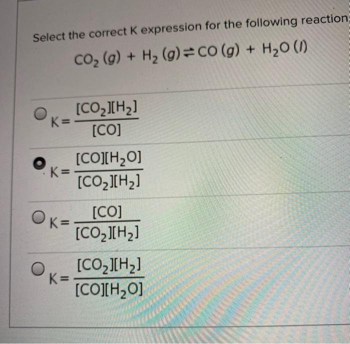 Solved Select the correct K expression for the following | Chegg.com