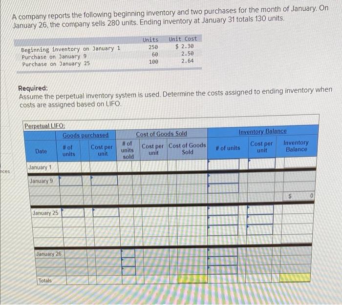 Solved A company reports the following beginning inventory | Chegg.com