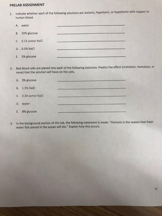 Solved PRELAB ASSIGNMENT 1. indicate whether each of the | Chegg.com