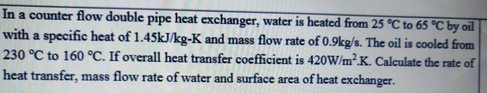 Solved In a counter flow double pipe heat exchanger, water | Chegg.com