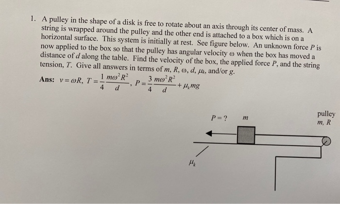 Solved 1. A pulley in the shape of a disk is free to rotate | Chegg.com