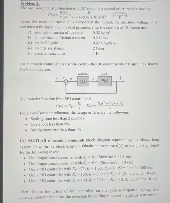 Solved Problem 2: The open-loop transfer function of a | Chegg.com