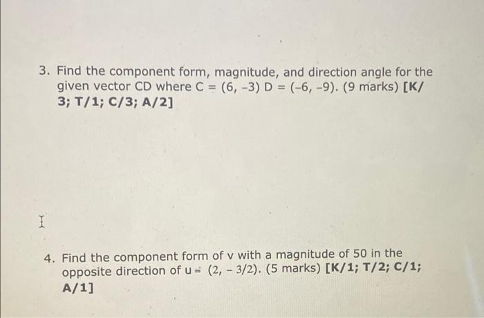 Solved 3. Find the component form, magnitude, and direction | Chegg.com