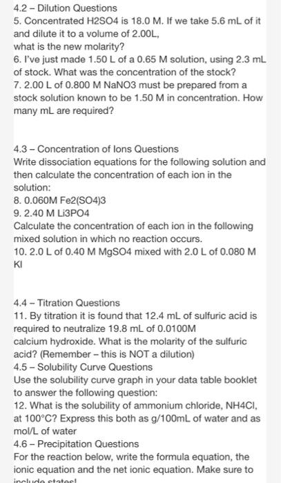 Solved 4.2 - Dilution Questions 5. Concentrated H2S04 is | Chegg.com