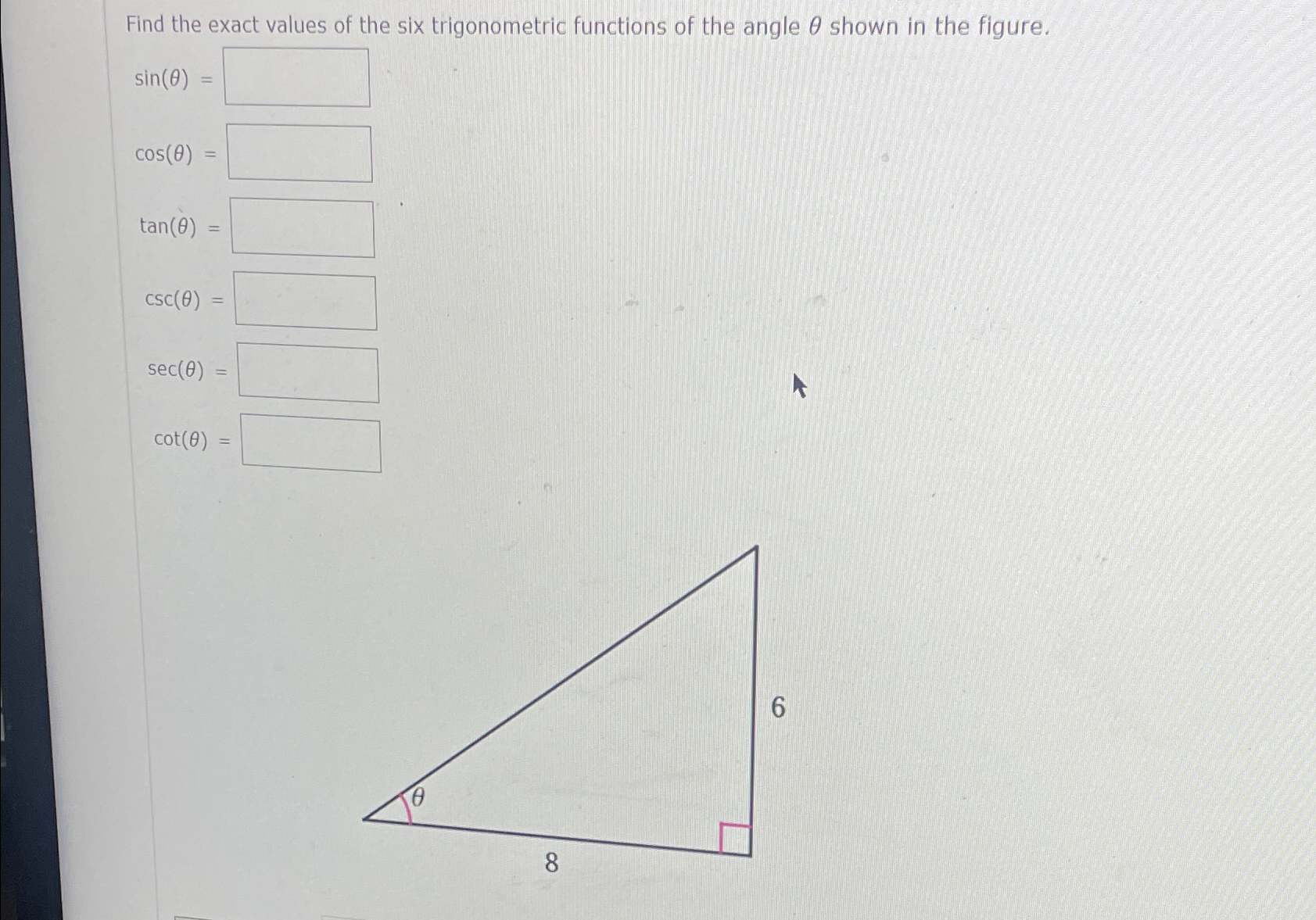 Solved Find the exact values of the six trigonometric | Chegg.com