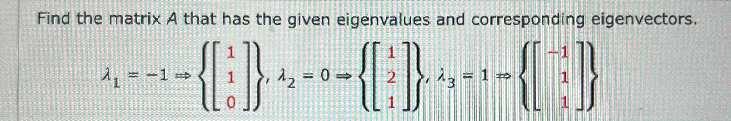 Solved Find the matrix A that has the given eigenvalues and | Chegg.com
