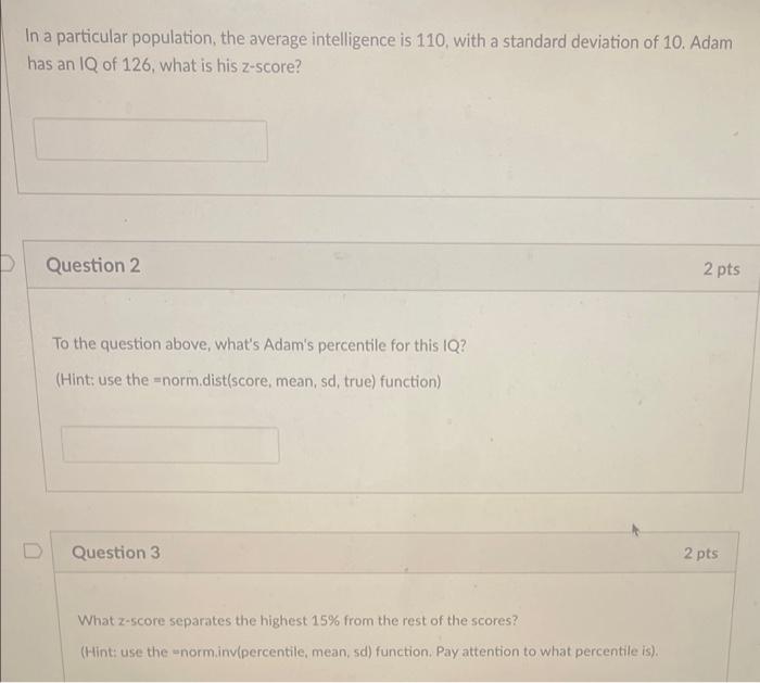Solved In a particular population, the average intelligence | Chegg.com