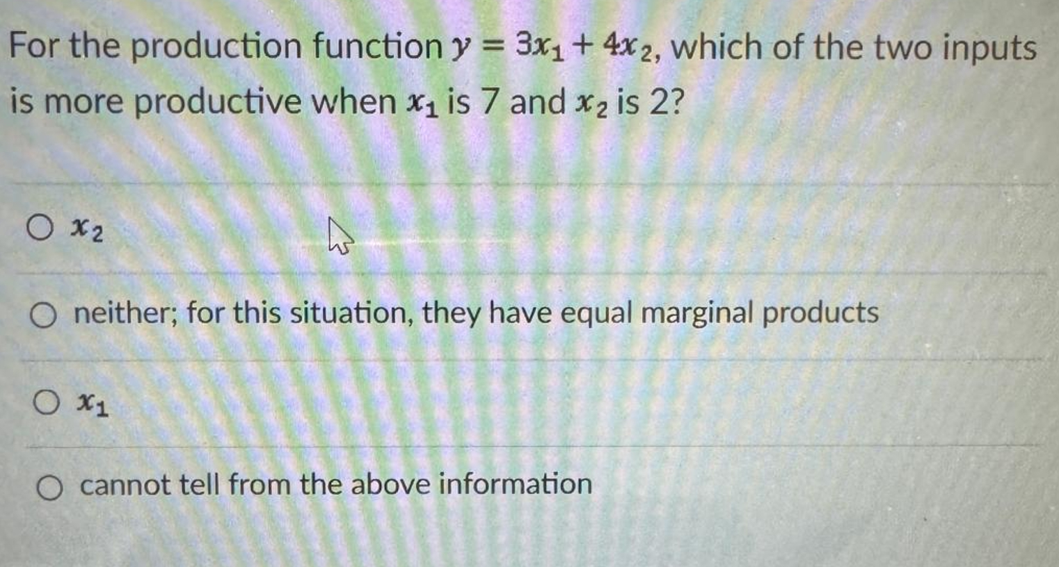 Solved For the production function y=3x1+4x2, ﻿which of the | Chegg.com