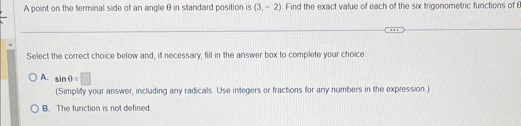 Solved A point on the terminal side of an angle \theta in | Chegg.com