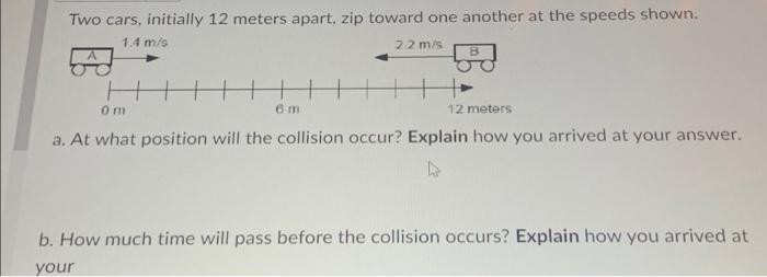 Solved Two cars, initially 12 meters apart, zip toward one | Chegg.com