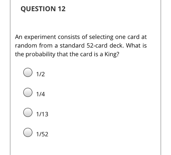 Solved QUESTION 12 An experiment consists of selecting one | Chegg.com