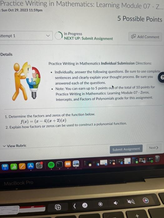 Solved Practice Writing in Mathematics: Learning Module 07 - | Chegg.com