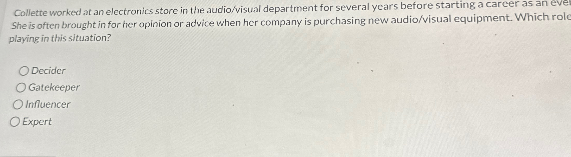 Solved Collette worked at an electronics store in the | Chegg.com