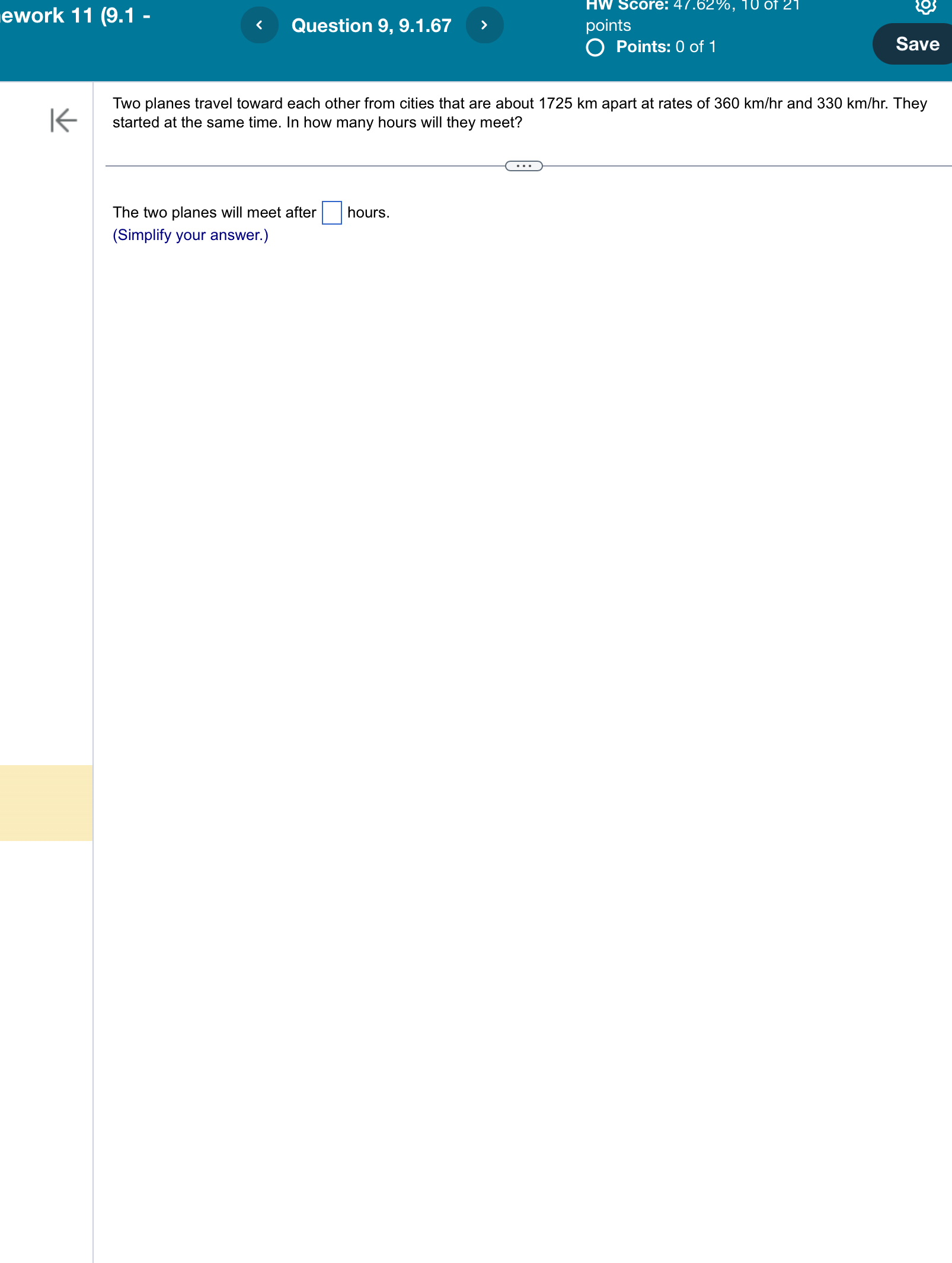 Solved ework 11 (9.1 -Question 9, 9.1.67pointsPoints: 0 ﻿of | Chegg.com
