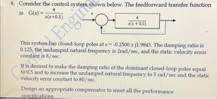 Solved 9. Consider the control system below. The feedforward | Chegg.com