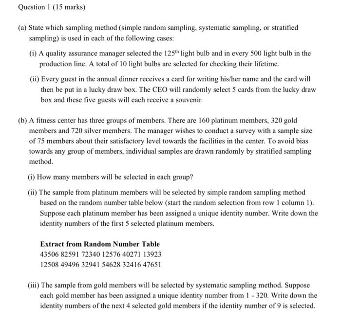 Solved (a) State which sampling method (simple random | Chegg.com