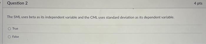 Solved The SML uses beta as its independent variable and the | Chegg.com