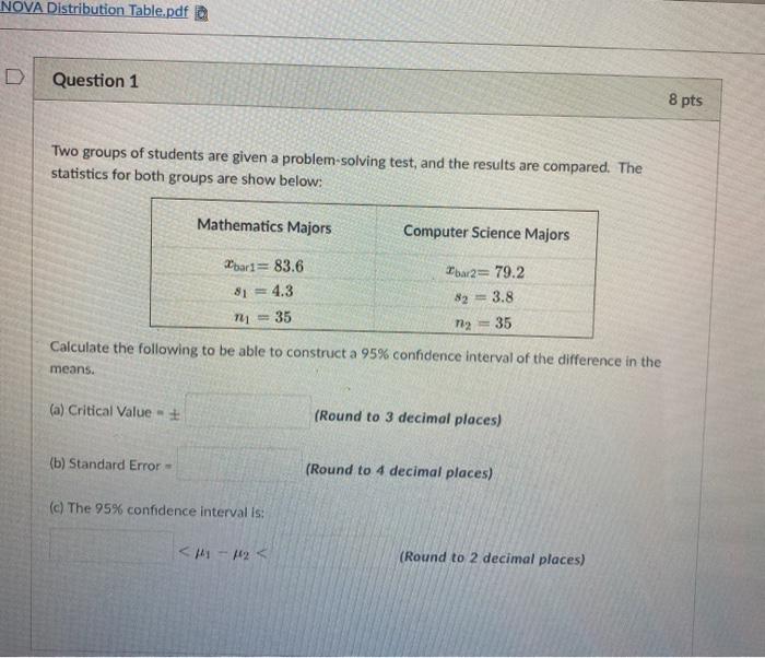 Solved NOVA Distribution Table.pdf Question 1 8 pts Two | Chegg.com