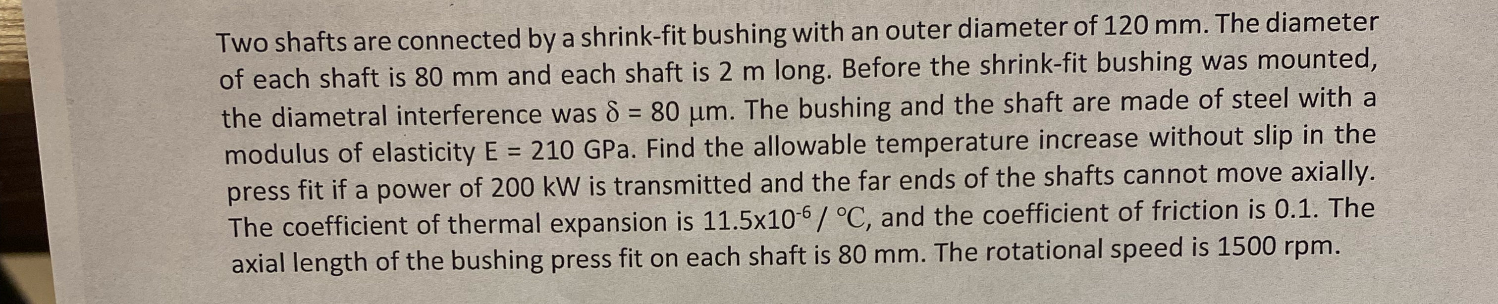 Solved Two shafts are connected by a shrink-fit bushing with | Chegg.com