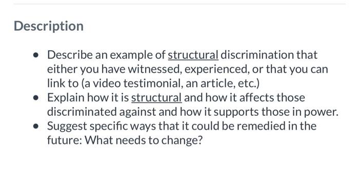 Solved - Describe an example of structural discrimination | Chegg.com