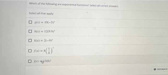 Solved Which of the following are exponential functions? | Chegg.com