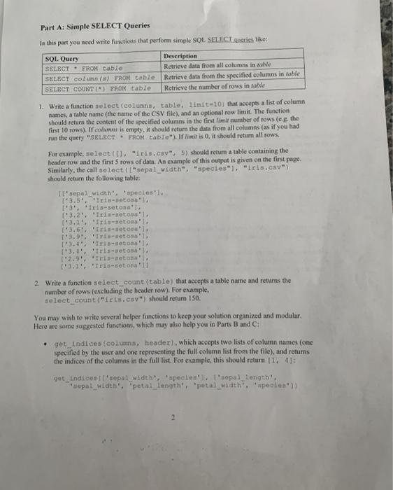 Solved Part A: Simple SELECT Queries In this part you need | Chegg.com