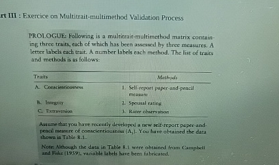 Solved \table[[Table 8.1,Example of an MTMM Matrix],[,Method | Chegg.com