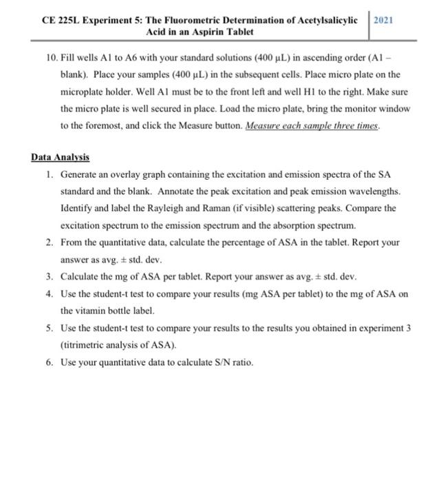 Solved Experiment 5: The fluorometric Determination of | Chegg.com