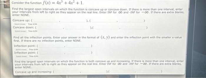 Solved Consider the function f(x)=4x3+4x2+1. Find the | Chegg.com