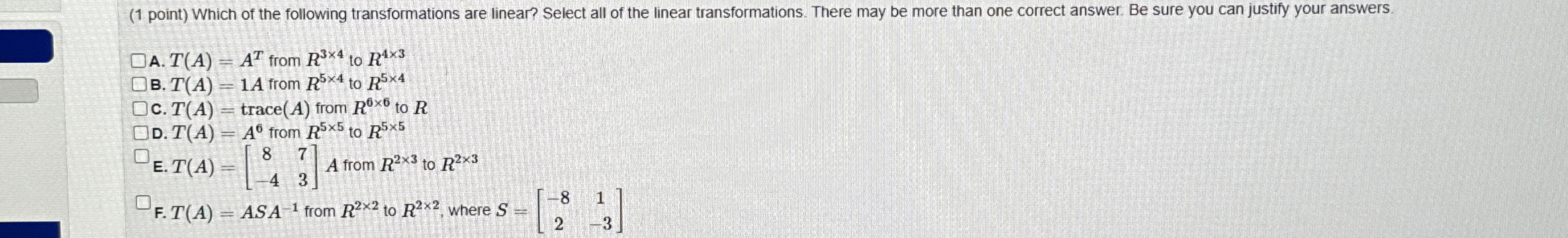 Solved (1 ﻿point) ﻿Which of the following transformations | Chegg.com