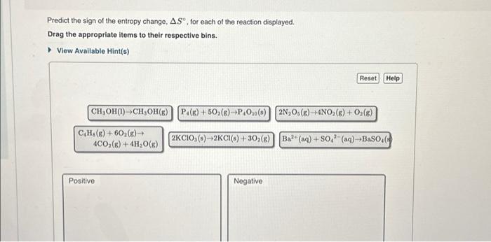 Solved Predict the sign of the entropy change, AS, for each | Chegg.com
