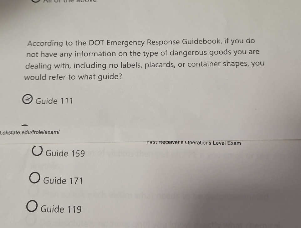 Solved According to the DOT Emergency Response Guidebook, if | Chegg.com