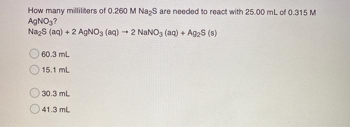 Solved How many milliliters of 0.260 M Na2S are needed to | Chegg.com