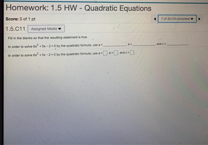 Solved Homework 1 5 Hw Quadratic Equations Score 0 Of 1