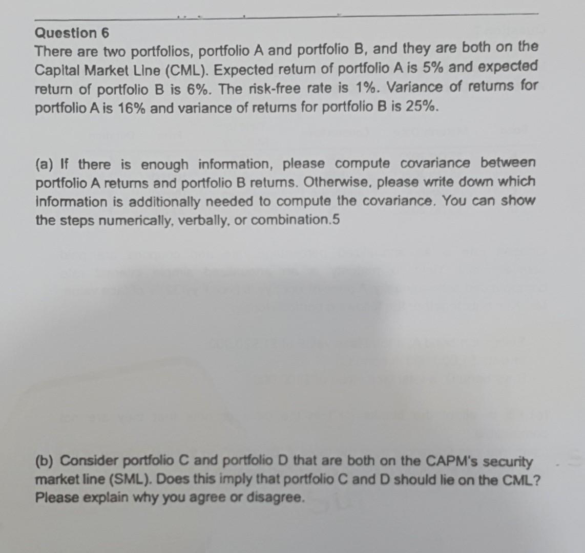 Solved Question 6 There are two portfolios, portfolio A and | Chegg.com