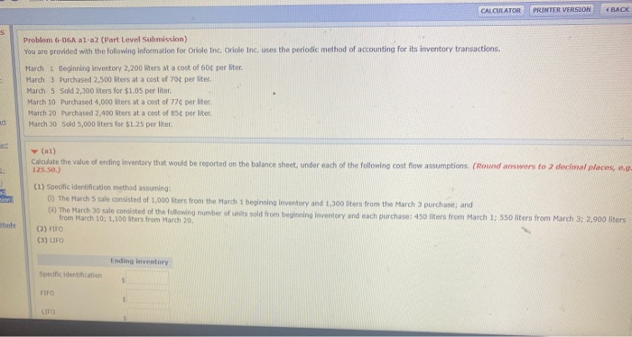 Solved CALCULATOR PRINTER VERSION BACK s Problem 6-06A al-a2 | Chegg.com