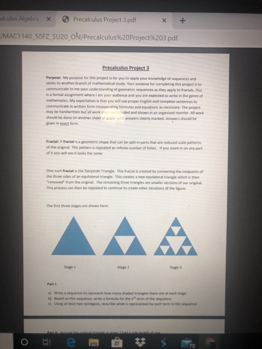 alculus Algebra X Precalculus Project 3.pdf X + | Chegg.com