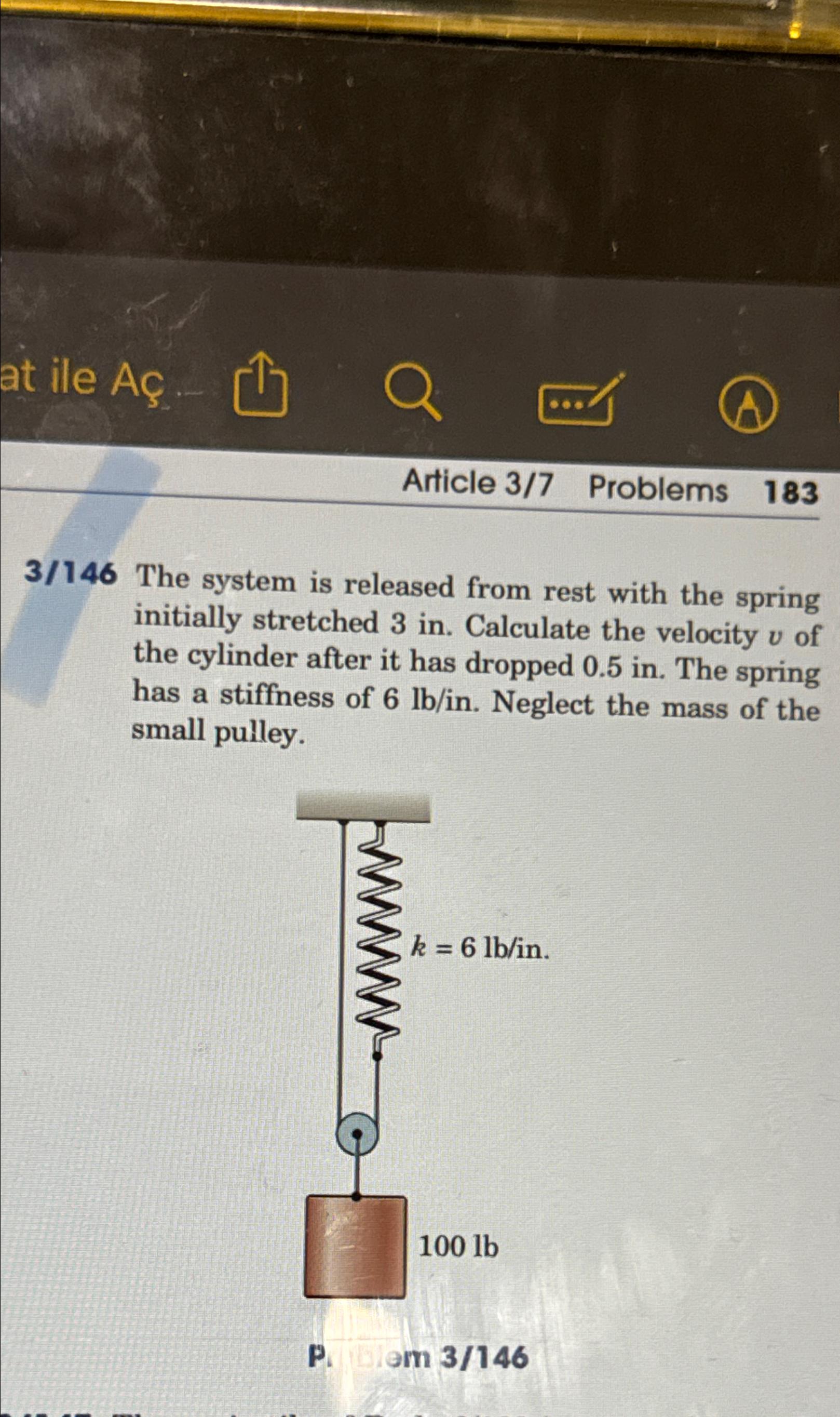 Solved Article (3)/(7) Problems\\n183\\n3/146 The system is | Chegg.com