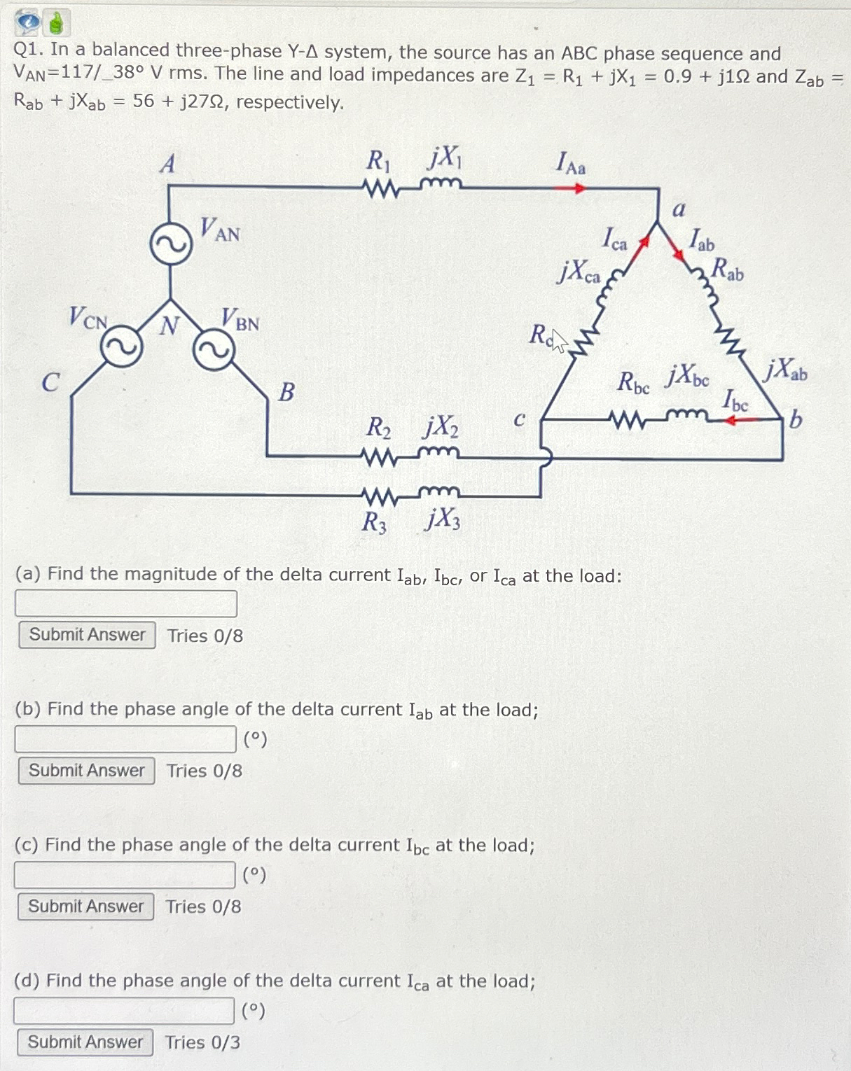 Solved Q1. ﻿In a balanced three-phase Y-??? ﻿system, the | Chegg.com