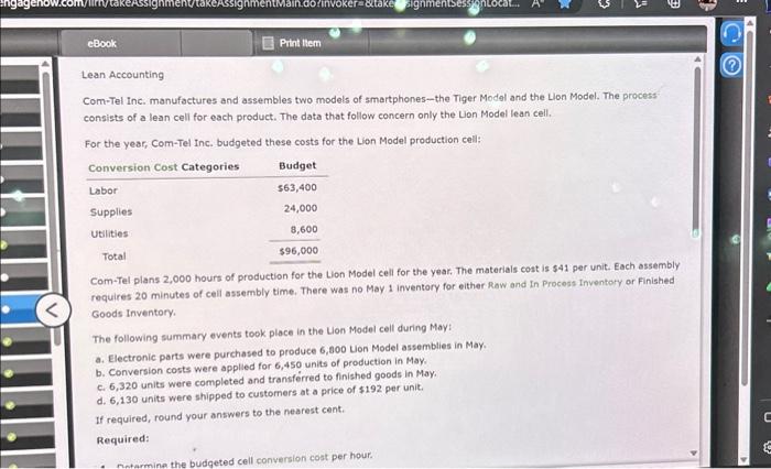 Solved Lean Accounting The annual budgeted conversion costs | Chegg.com