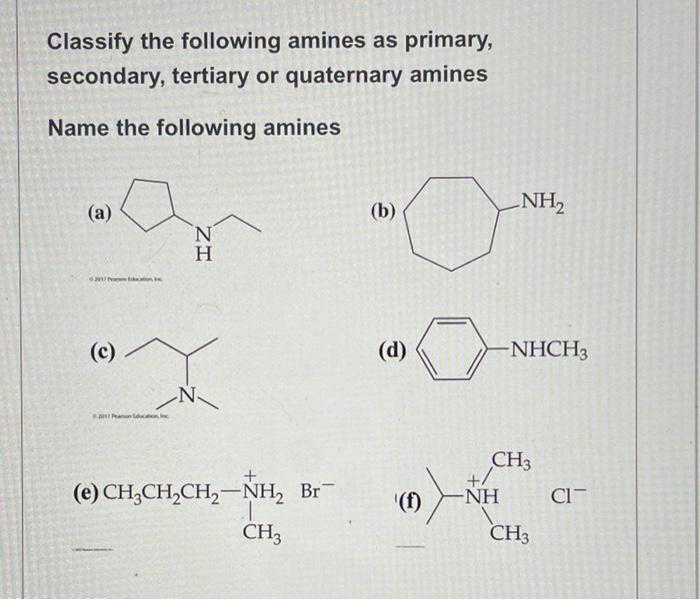 Solved Classify the following amines as primary, secondary, | Chegg.com