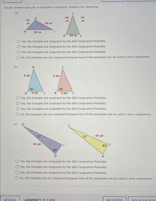 Solved Decide Whether Each Pair Of Triangles Is Congruent