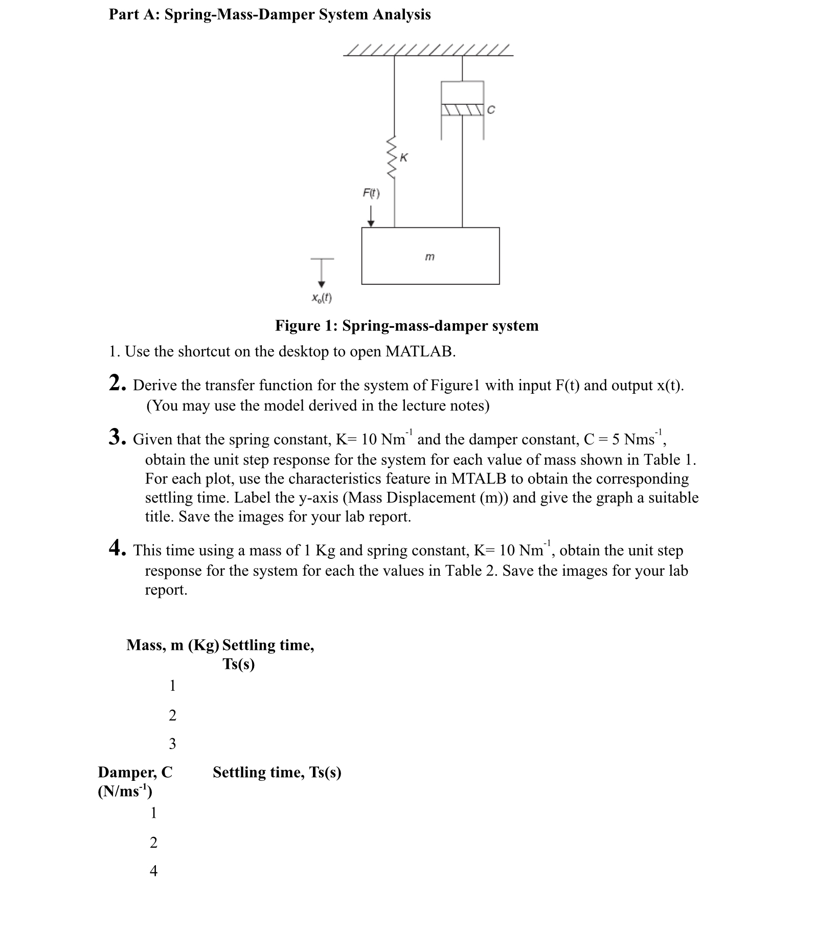 Solved Using Matlab Part A: Spring-Mass-Damper System | Chegg.com