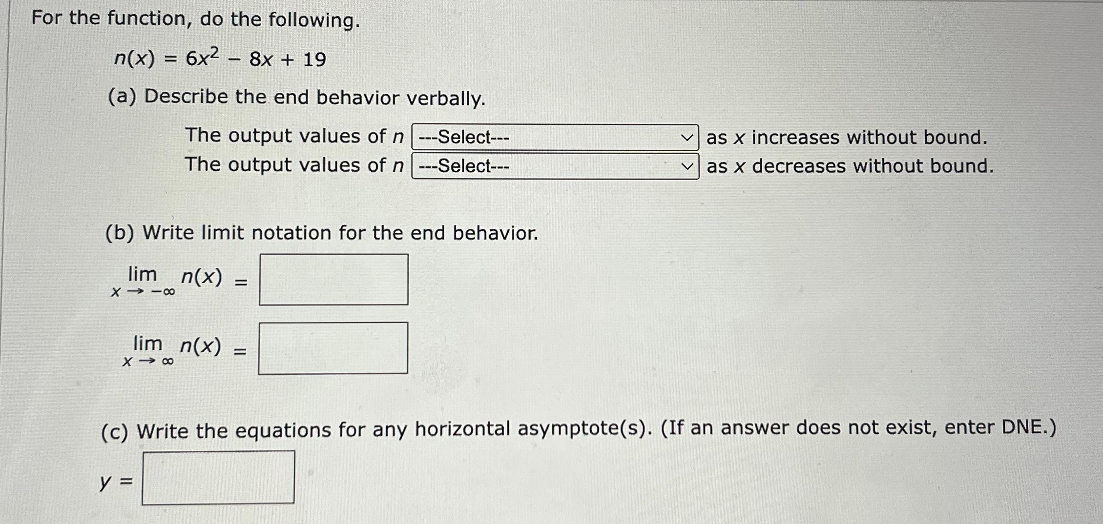 Solved For the function, do the following.n(x)=6x2-8x+19(a) | Chegg.com