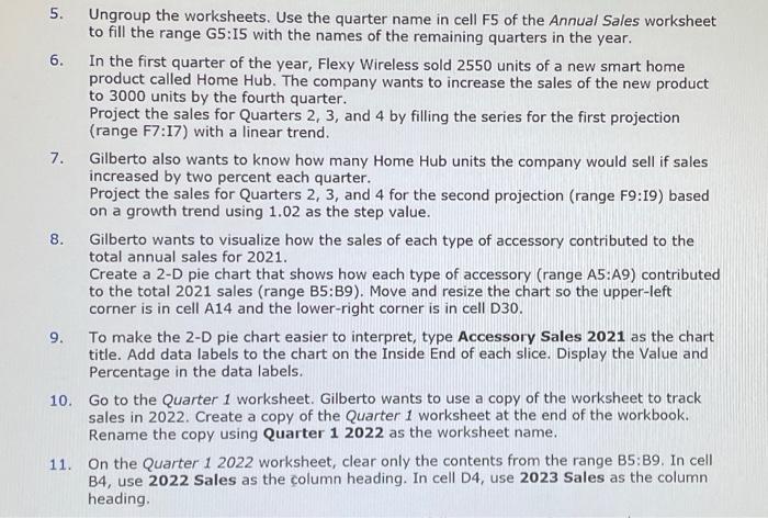 5. Ungroup the worksheets. Use the quarter name in | Chegg.com