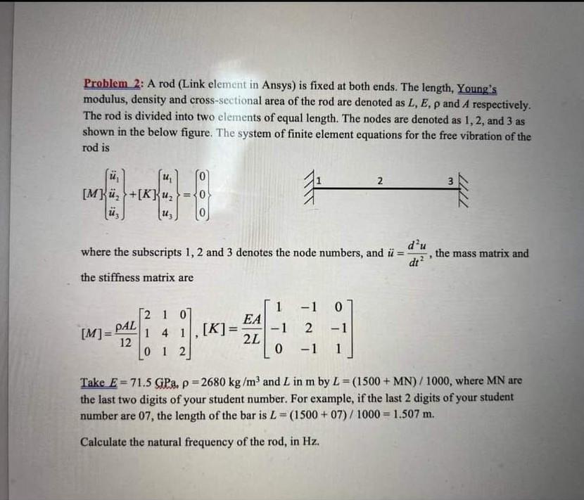 Problem 2: A rod (Link element in Ansys) is fixed at | Chegg.com