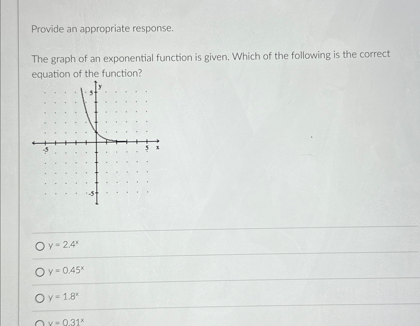 Solved Provide an appropriate response.The graph of an | Chegg.com