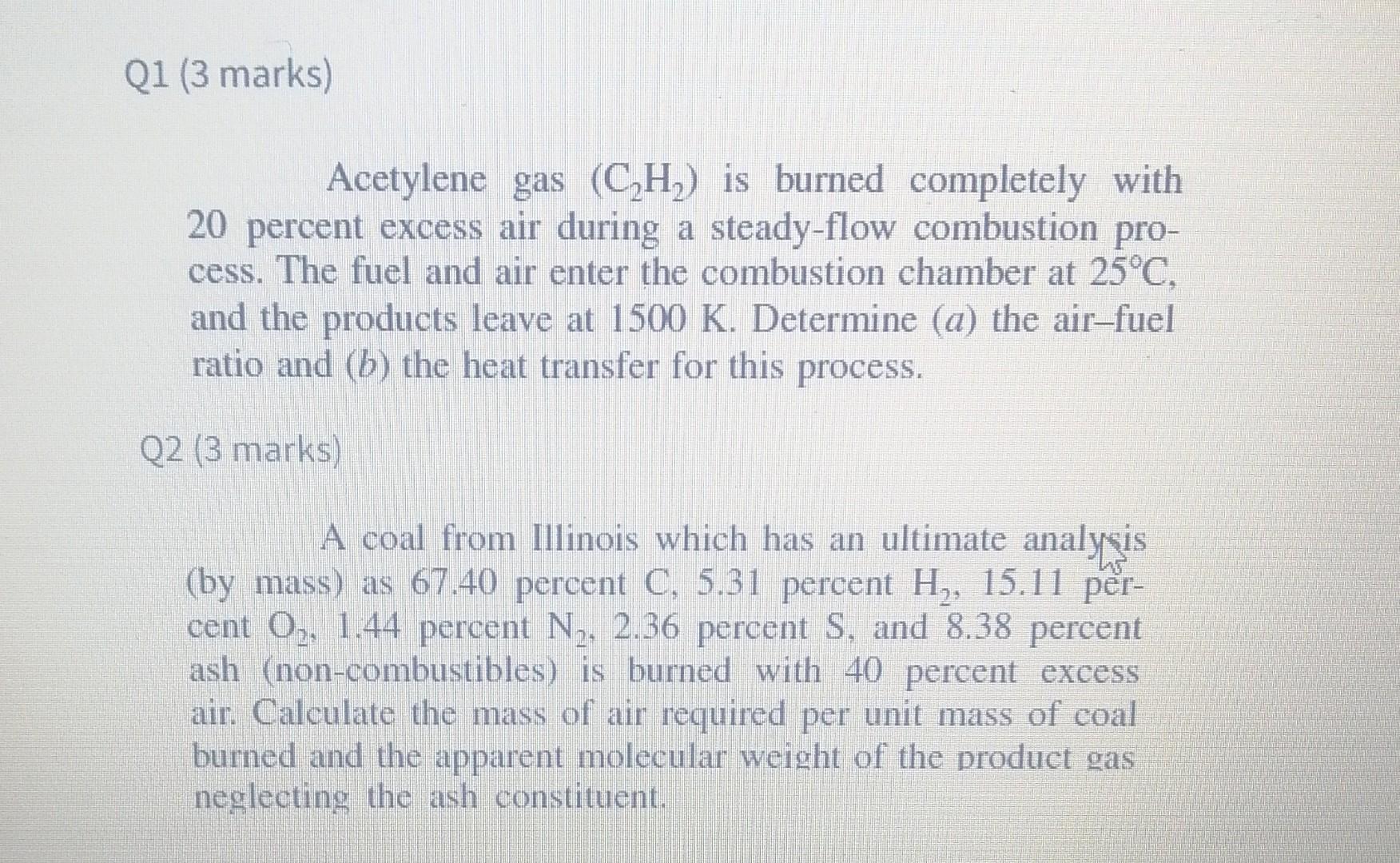 Solved Acetylene gas (C2H2) is burned completely with 20 | Chegg.com